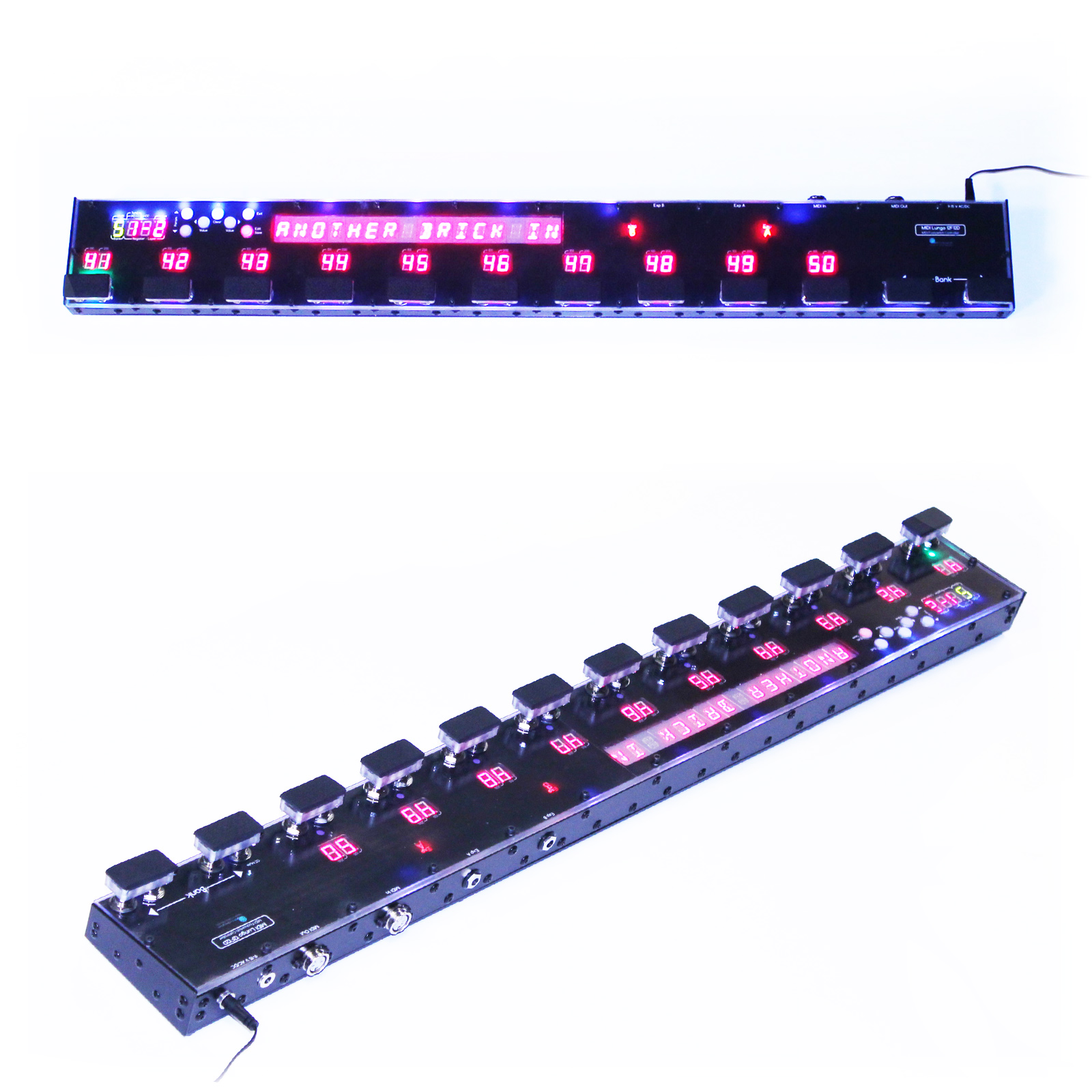 MIDI controller with 12 footswitches and 12 displays